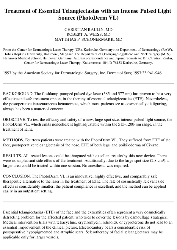 (PDF) Treatment of Essential Telangiectasias with an Intense Pulsed ...