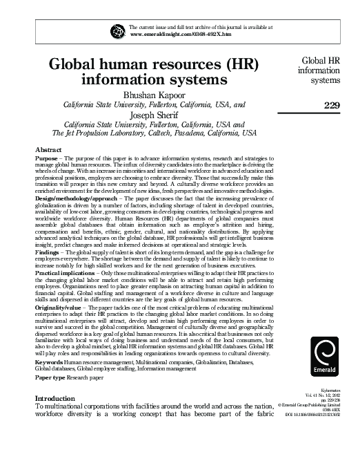 (PDF) Global human resources (HR) information systems