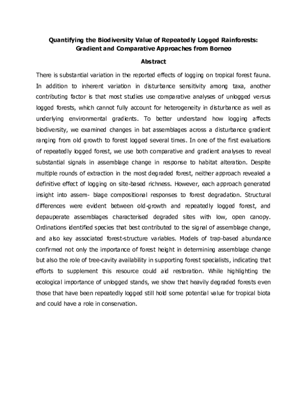 (PDF) Quantifying the Biodiversity Value of Repeatedly Logged Rainforests