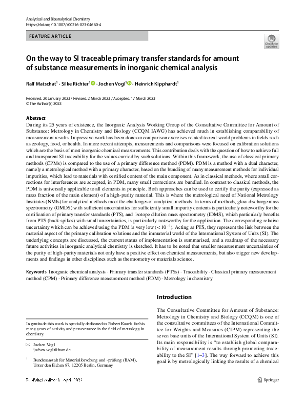 (PDF) On the way to SI traceable primary transfer standards for amount ...