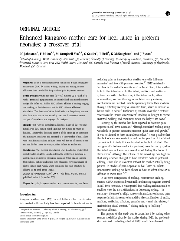 (PDF) Enhanced kangaroo mother care for heel lance in preterm neonates ...