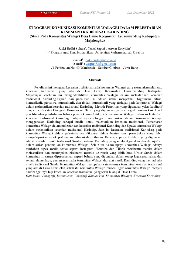 (PDF) Etnografi Etnografi Komunikasi Komunitas Walagri Dalam Pelestarian Kesenian Tradisional ...