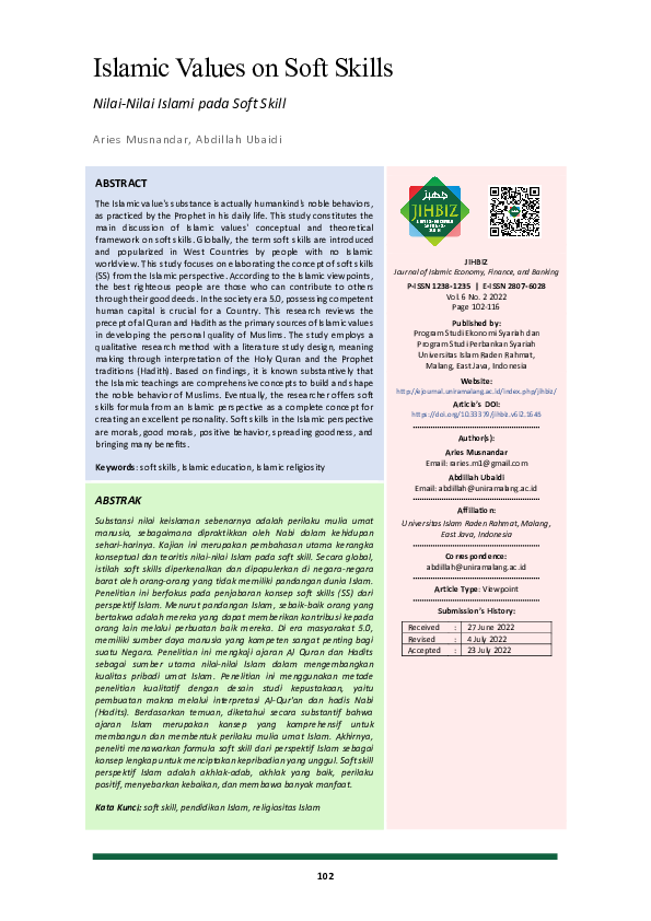 (PDF) Islamic Values on Soft Skills