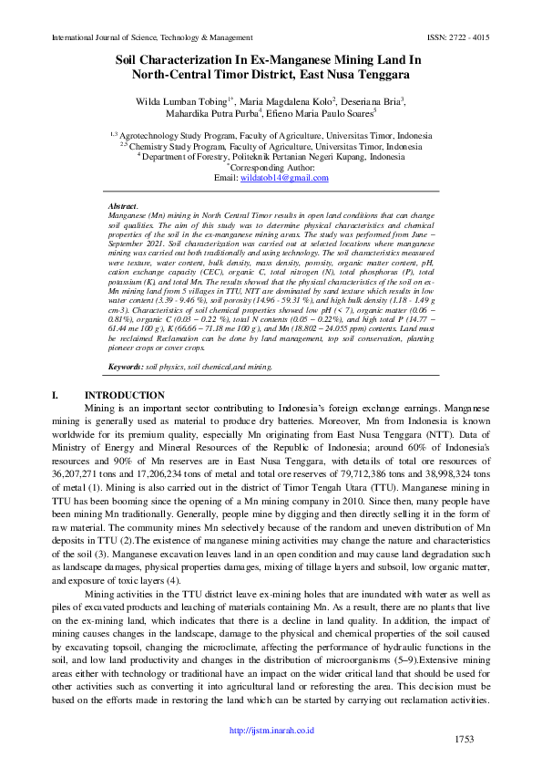 (PDF) Soil Characterization In Ex-Manganese Mining Land In North ...