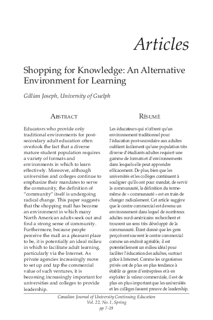 (PDF) Articles Shopping for Knowledge: An Alternative Environment for ...