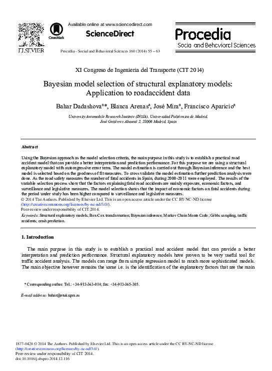 (PDF) Bayesian Model Selection of Structural Explanatory Models: Application to Roadaccident Data