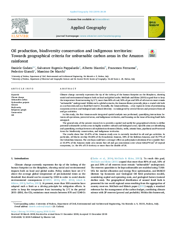 (PDF) Oil production, biodiversity conservation and indigenous ...