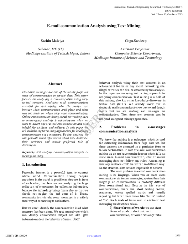 (PDF) E-mail communication Analysis using Text Mining