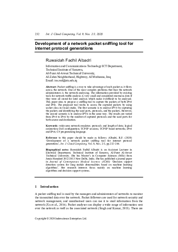 (PDF) Development of a network packet sniffing tool for internet protocol generations