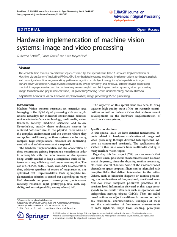 (PDF) Hardware implementation of machine vision systems: image and video processing