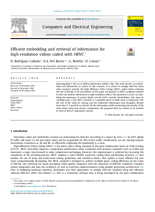 (PDF) Efficient embedding and retrieval of information for high-resolution videos coded with HEVC