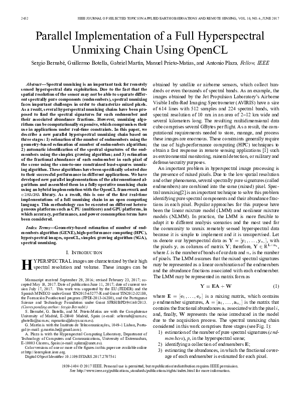 Pdf Parallel Implementation Of A Full Hyperspectral Unmixing Chain Using Opencl 0340