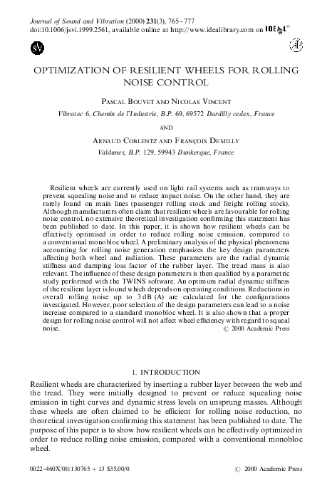 (PDF) Optimization of Resilient Wheels for Rolling Noise Control