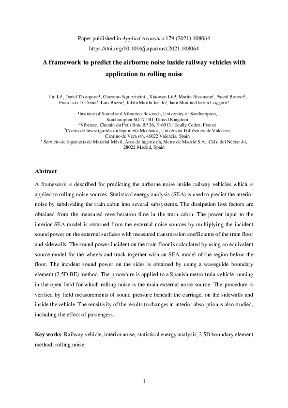 (PDF) A framework to predict the airborne noise inside railway vehicles with application to ...