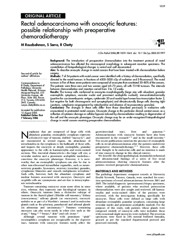 (PDF) Rectal adenocarcinoma with oncocytic features: possible relationship with preoperative ...