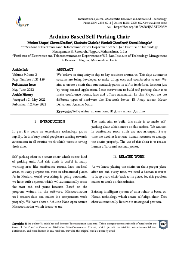 (PDF) Arduino Based Self-Parking Chair | Muskan Bhagat - Academia.edu