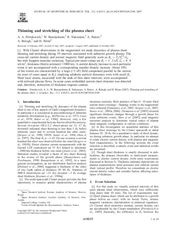 (PDF) Thinning and stretching of the plasma sheet