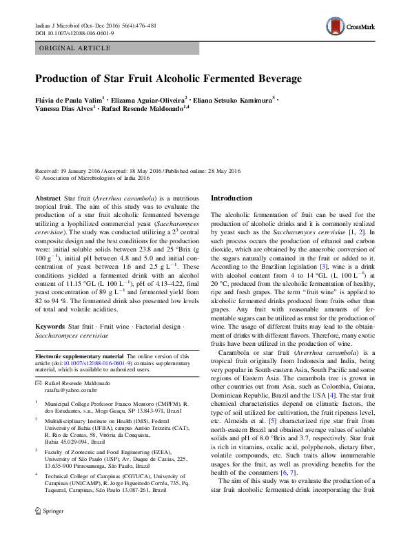 (PDF) Production of Star Fruit Alcoholic Fermented Beverage