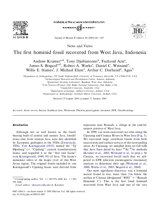 (PDF) The first hominid fossil recovered from West Java, Indonesia