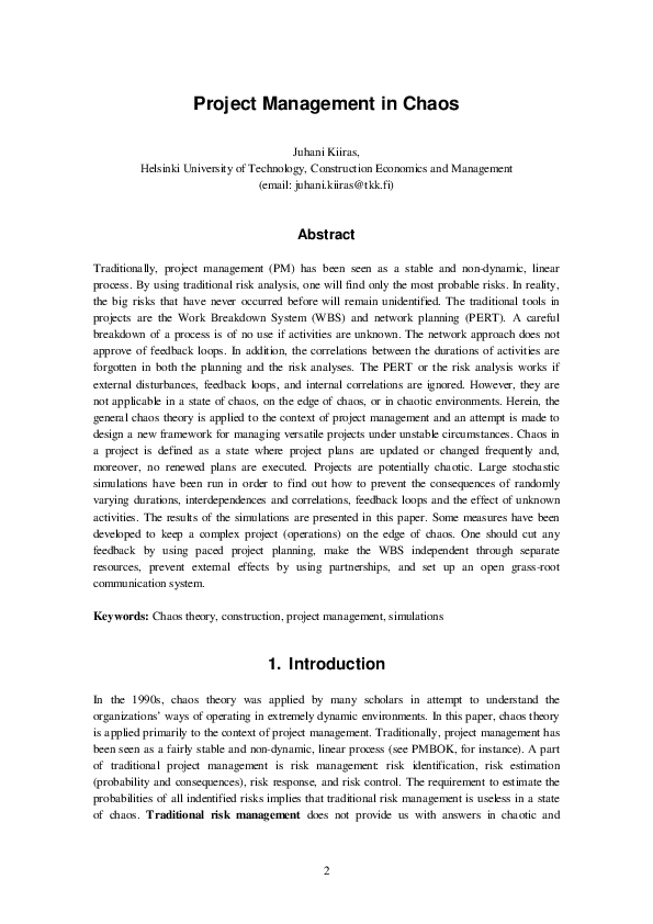 (PDF) Project Management in Chaos