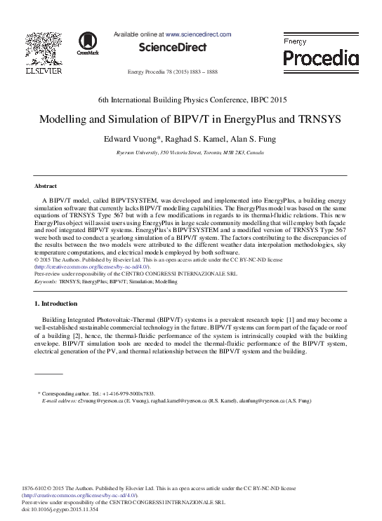 (PDF) Modelling and Simulation of BIPV/T in EnergyPlus and TRNSYS