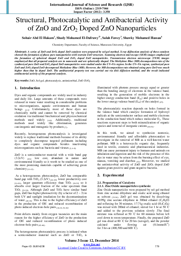 (PDF) Structural, Photocatalytic and Antibacterial Activity of ZnO and ZrO2 Doped ZnO ...