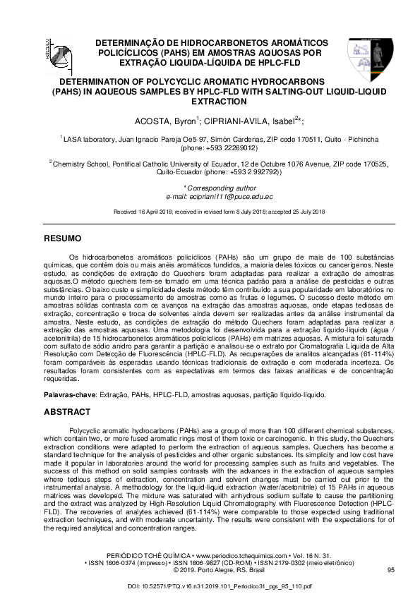 (PDF) Determination of Polycyclic Aromatic Hydrocarbons (Pahs) in ...