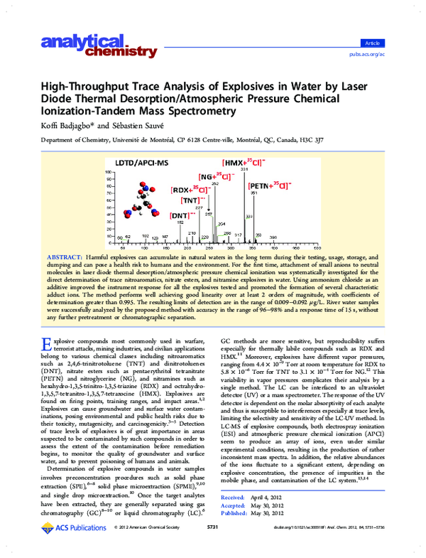 (PDF) High-Throughput Trace Analysis of Explosives in Water by Laser Diode Thermal Desorption ...