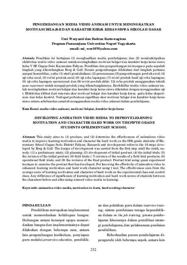 (PDF) Pengembangan Media Video Animasi Untuk Meningkatkan Motivasi Belajar Dan Karakter Kerja ...