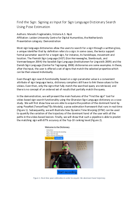 (PDF) Find the Sign: Signing as Input for Sign Language Dictionary ...