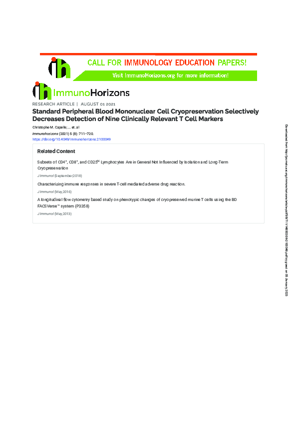 (PDF) Standard Peripheral Blood Mononuclear Cell Cryopreservation Selectively Decreases ...