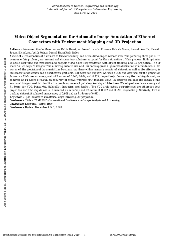 (PDF) Video object segmentation for automatic image annotation of ethernet connectors with ...