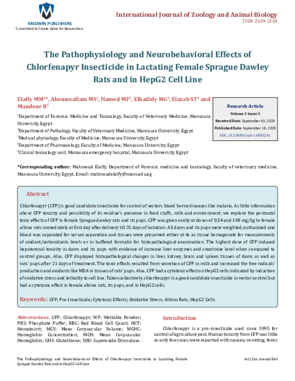 (PDF) The Pathophysiology and Neurobehavioral Effects of Chlorfenapyr ...
