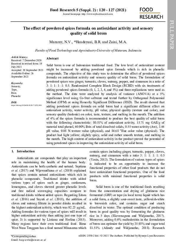(PDF) The effect of powdered spices formula on antioxidant activity and ...