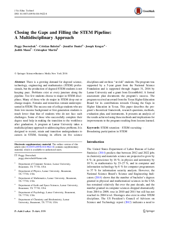 (PDF) Closing the Gaps and Filling the STEM Pipeline: A ...