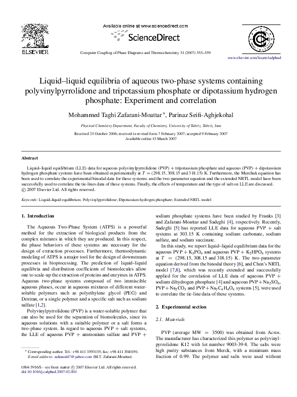 (PDF) Liquid–liquid equilibria of aqueous two-phase systems containing ...