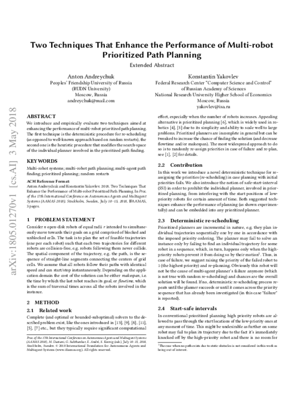 (PDF) Two Techniques That Enhance the Performance of Multi-robot Prioritized Path Planning