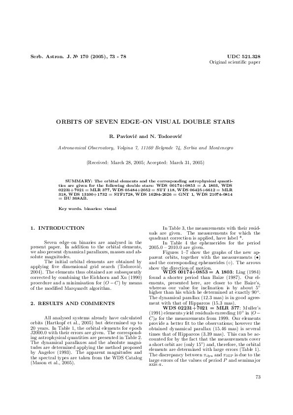 (PDF) Orbits of seven edge-on visual double stars