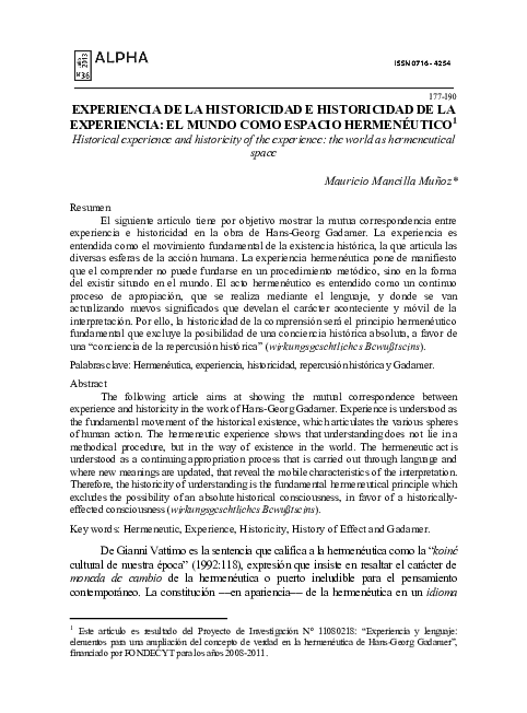 (PDF) Experiencia De La Historicidad e Historicidad De La Experiencia ...