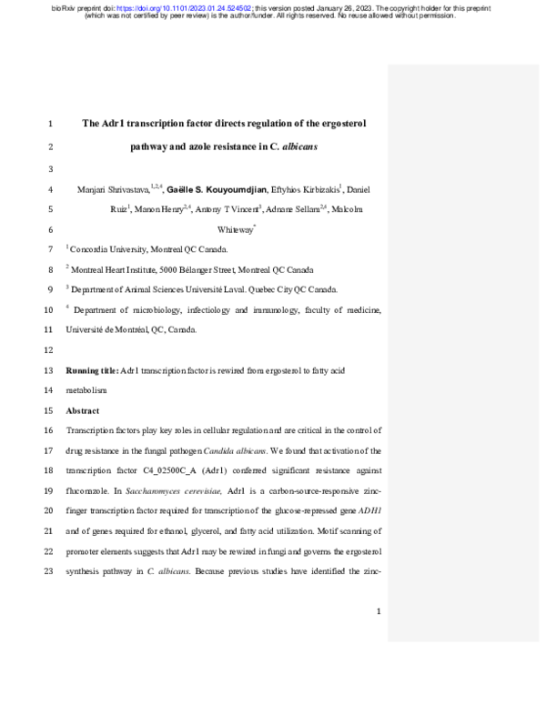 (PDF) The Adr1 transcription factor directs regulation of the ...