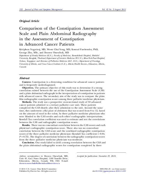 (PDF) Comparison of the Constipation Assessment Scale and Plain ...