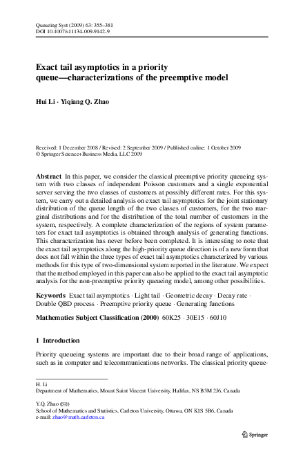 (PDF) Exact tail asymptotics in a priority queue—characterizations of ...