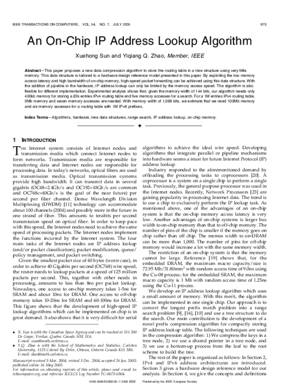 Pdf An On Chip Ip Address Lookup Algorithm