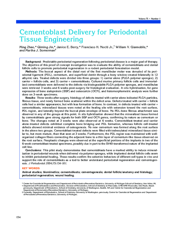 (PDF) Cementoblast Delivery for Periodontal Tissue Engineering