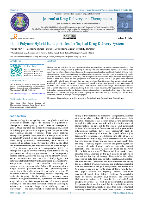 (PDF) Lipid-Polymer Hybrid Nanoparticles for Topical Drug Delivery System