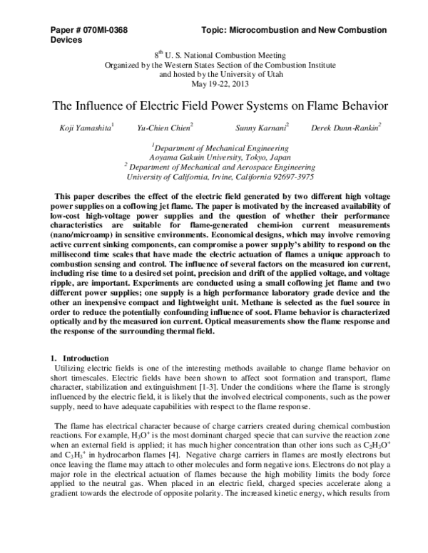 (PDF) The Influence of Electric Field Power Systems on Flame Behavior
