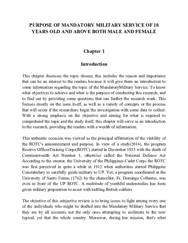 (DOC) PURPOSE OF MANDATORY MILITARY SERVICE OF 18 YEARS OLD AND ABOVE ...