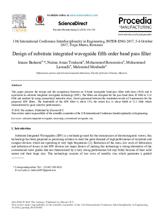 (PDF) Design of substrate integrated waveguide fifth order band pass filter