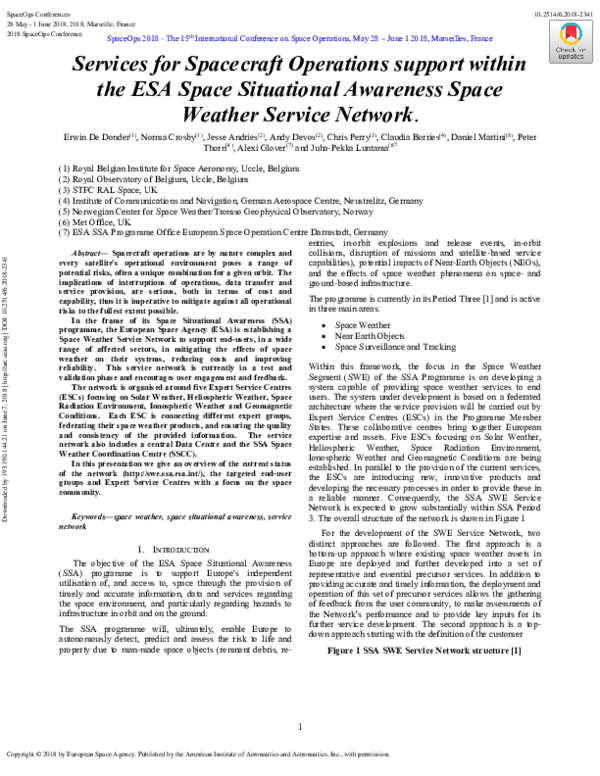 (PDF) Services for Spacecraft Operations support within the ESA Space ...