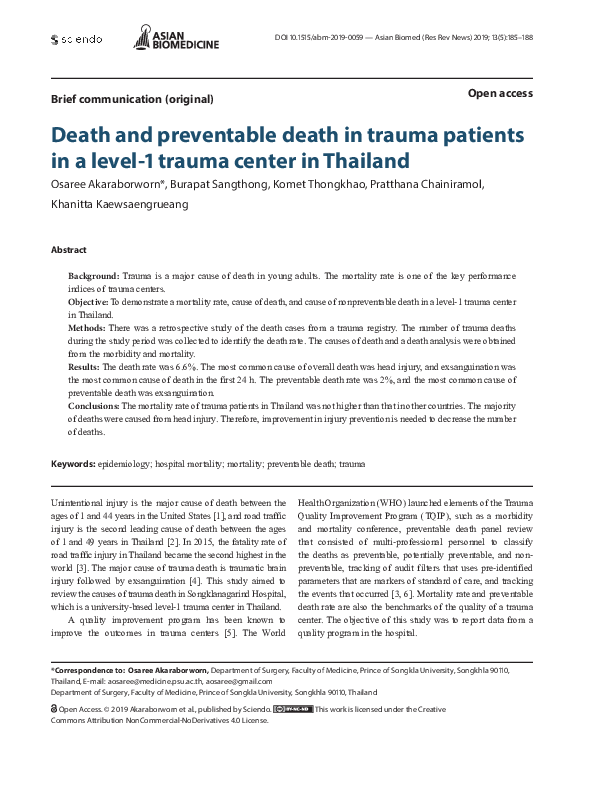 (PDF) Death and preventable death in trauma patients in a level-1 ...